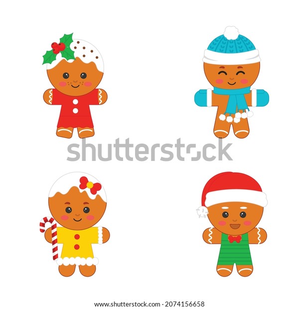 Set Cute Cartoon Gingerbread Man Cookies Stock Vector (Royalty Free ...