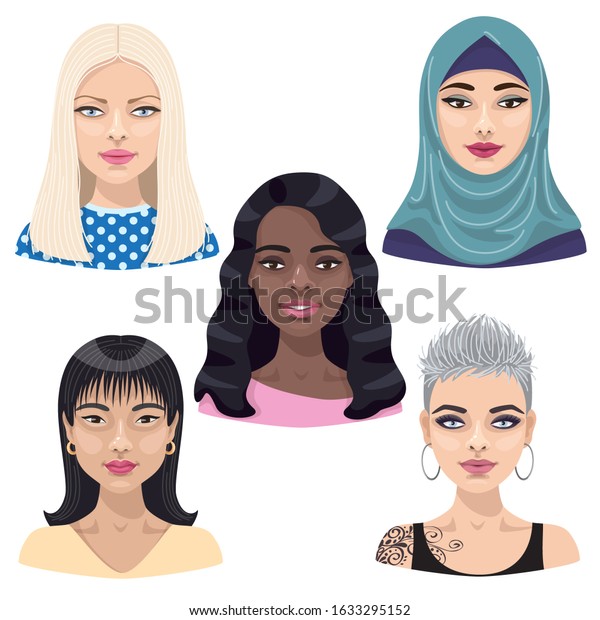 Set Cute Cartoon Girls Different Hairstyles Stock Vector (Royalty Free ...