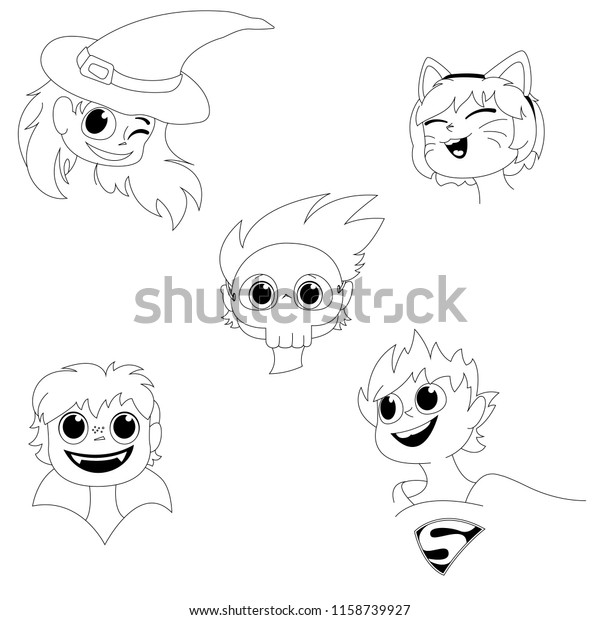 Set Cute Cartoon Kids Faces Characters Stock Vector (Royalty Free ...