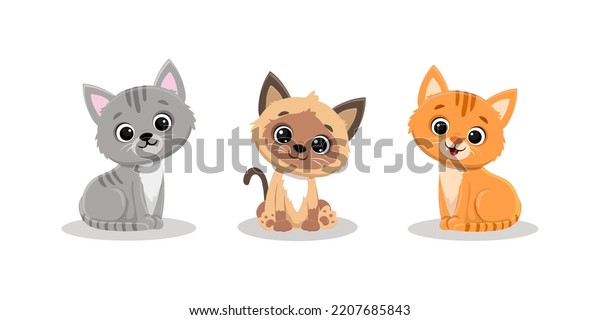 Set Cute Cartoon Kittens On White Stock Vector (Royalty Free ...