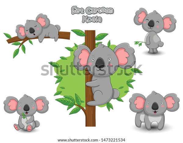 Set Cute Cartoon Koala Characters Vector Stock Vector (Royalty Free ...