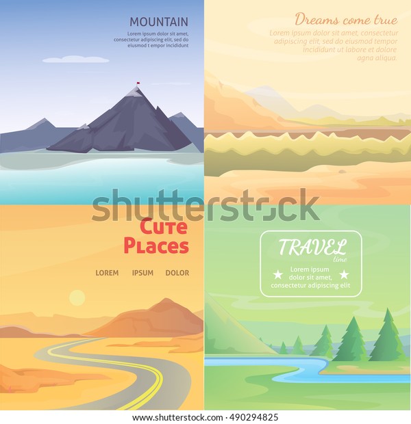 Set Cute Cartoon Landscapes Mountain Vector Stock Vector (Royalty Free ...