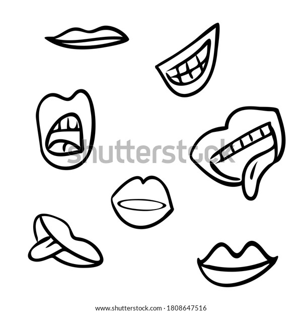 Set Cute Cartoon Lips Original Doodle Stock Vector (Royalty Free ...