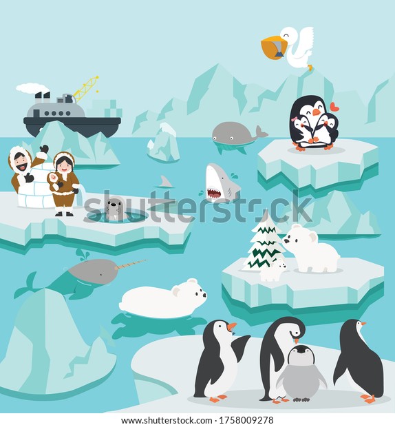 Set Cute Cartoon North Pole Arctic Stock Vector (Royalty Free ...