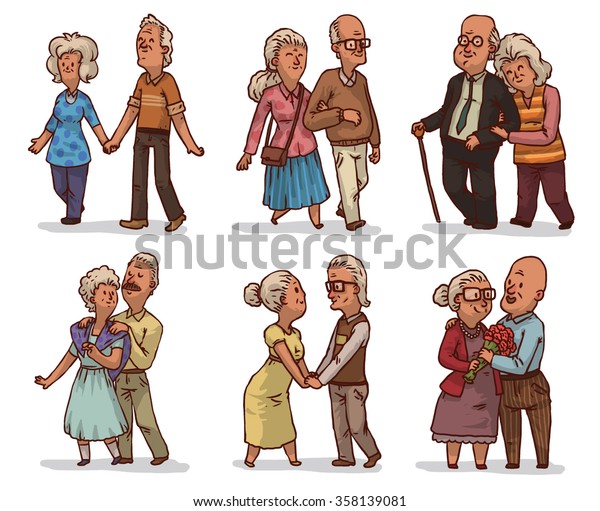 Set Cute Cartoon Old Couples They: stockvector (rechtenvrij) 358139081 ...
