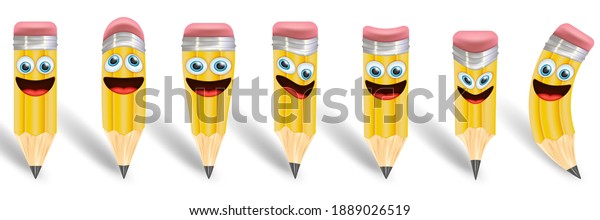 Set Cute Cartoon Pencil Isolated On Stock Vector (Royalty Free ...