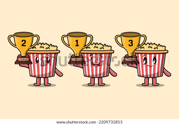 Set Cute Cartoon Popcorn Holding Trophy Stock Vector (Royalty Free ...