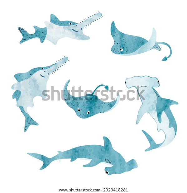 Set Cute Cartoon Sea Animals Vector Stock Vector (royalty Free