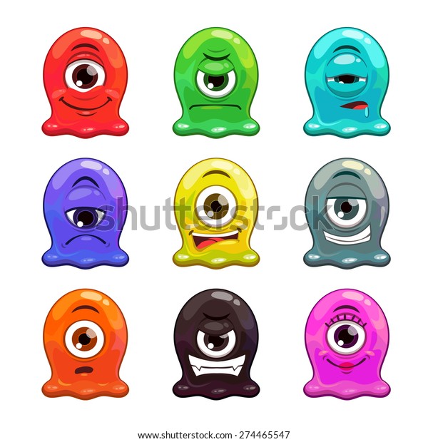 Set Cute Cartoon Slick Characters Isolated Stock Vector (Royalty Free ...