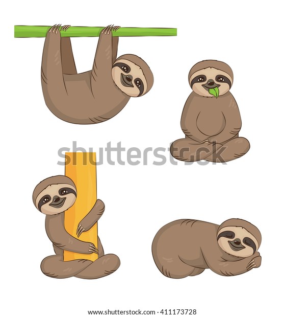 Set Cute Cartoon Smiling Lazy Sloth Stock Vector (Royalty Free ...