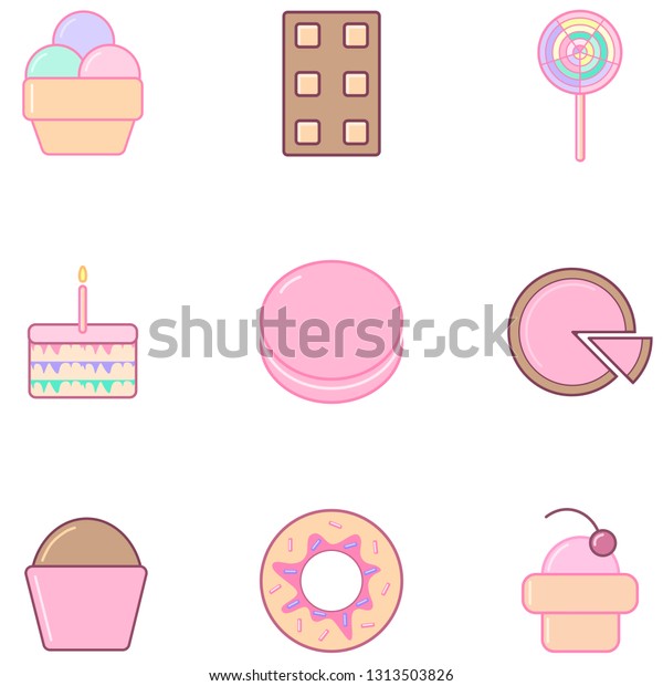 Set Cute Cartoon Sweets On White Stock Vector (Royalty Free) 1313503826 ...