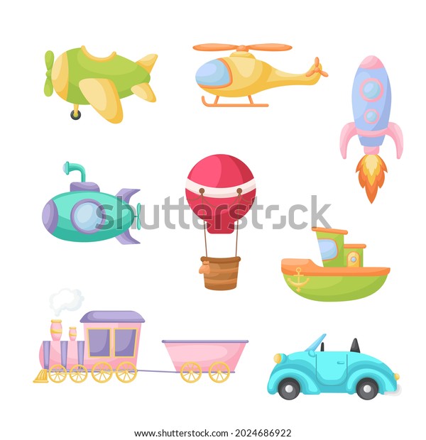 Set Cute Cartoon Transport Collection Vehicles Stock Vector (Royalty ...