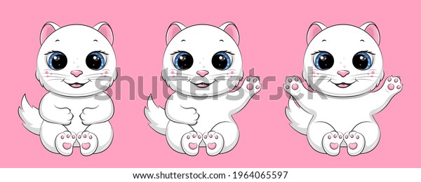 Set Cute Cartoon White Cats Vector Stock Vector (Royalty Free ...
