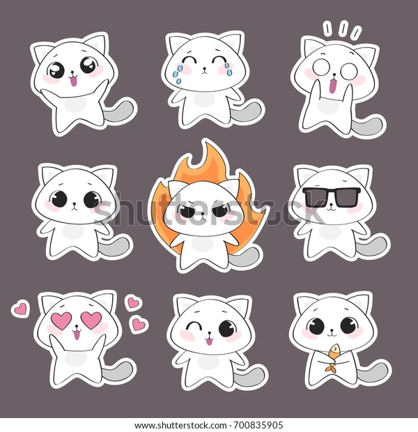 Set Cute Cat Character Emotions Vector Stock Vector Royalty Free