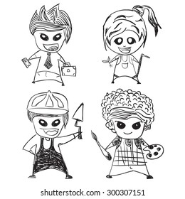 Set Cute Characters Occupation Drawing By Stock Vector (Royalty Free ...