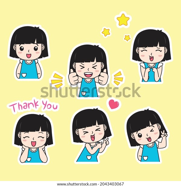 Set Cute Chibi Girl Different Expression Stock Vector (Royalty Free ...