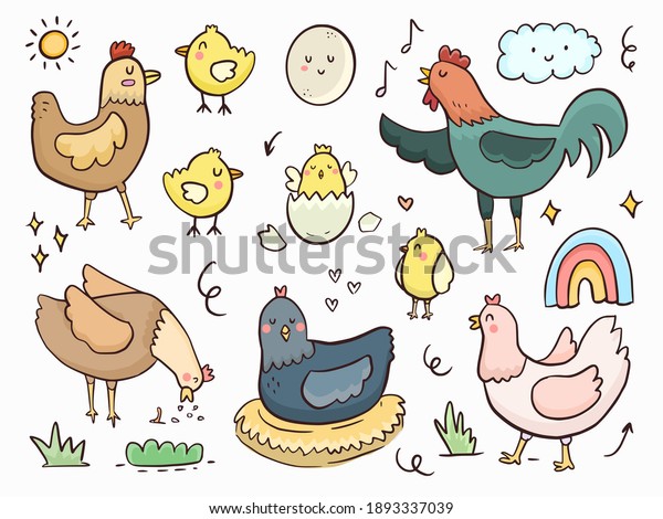 Set Cute Chicken Hen Doodle Illustration Stock Vector (Royalty Free ...