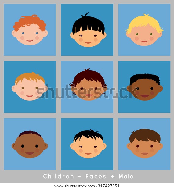 Set Cute Childrens Faces Boys Flat Stock Vector (Royalty Free ...