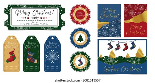 Set Cute Christmas Elements Ticket Label Stock Vector (Royalty Free ...
