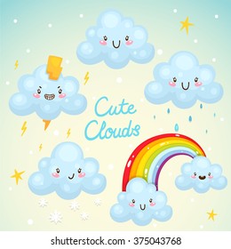 Set Cute Clouds Different Weather Childrens Stock Vector (Royalty Free ...