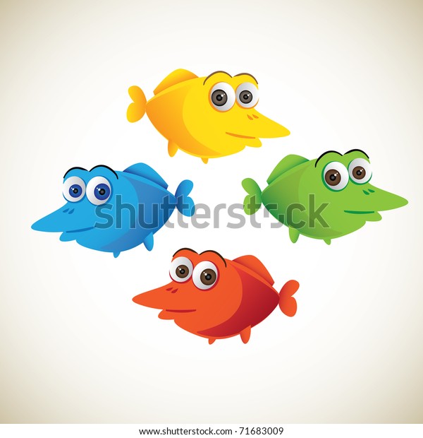 Set Cute Color Cartoon Fish Illustration Stock Vector (Royalty Free ...