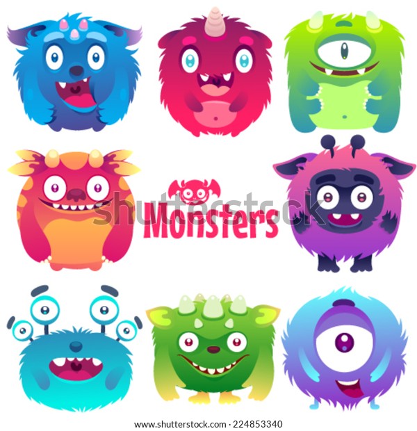Set Cute Colorful Flat Monsters: เวกเตอร์สต็อก (ปลอดค่าลิขสิทธิ์ ...
