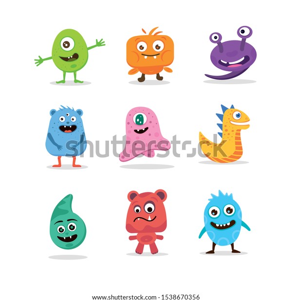 Set Cute Colorful Monsters Vector Cartoon Stock Vector (Royalty Free ...