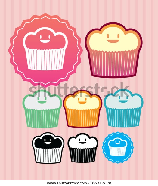 Set Cute Cupcake Icons Stock Vector (Royalty Free) 186312698 | Shutterstock