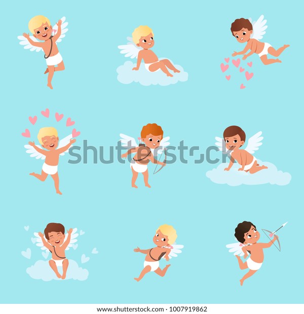 Set Cute Cupid Boys Different Actions 스톡 벡터(로열티 프리) 1007919862 ...