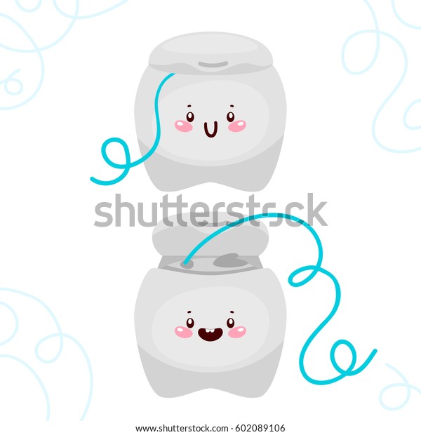 Set Cute Dental Floss Cartoon Characters: เวกเตอร์สต็อก (ปลอดค่า ...