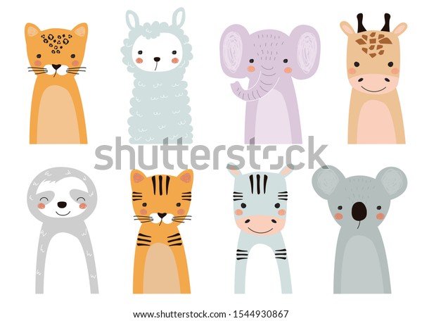 Set Cute Designer Animals On White Stock Vector (Royalty Free) 1544930867