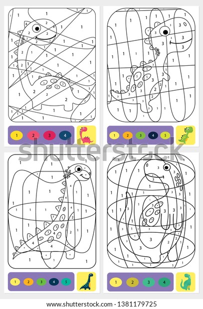 Set Cute Dino Coloring Page Kids Stock Vector (Royalty Free) 1381179725 ...