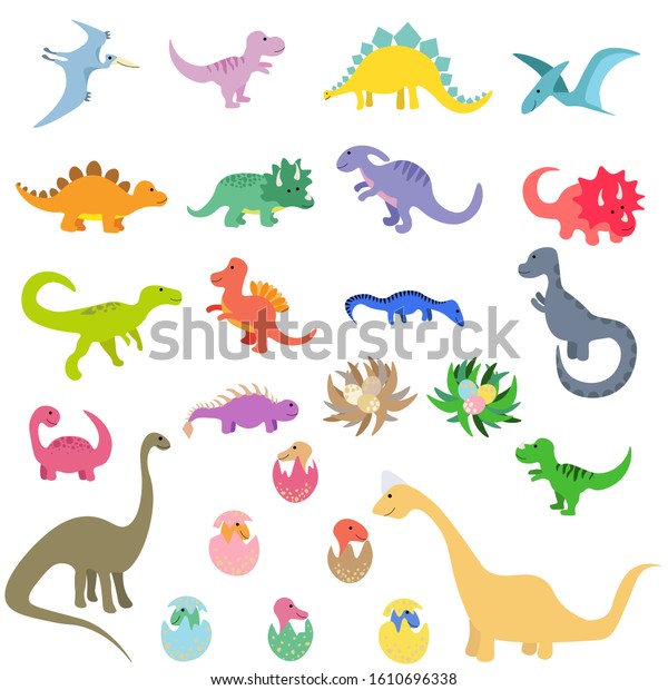 Set Cute Dinosaurs Flat Style Isolated Stock Vector (Royalty Free ...