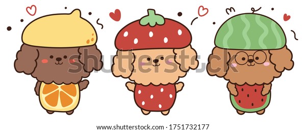 Set Cute Dog Fruit Costume Hand Stock Vector (Royalty Free) 1751732177