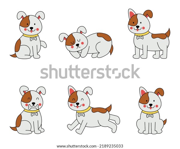 Set Cute Dogs Cartoon Style On Stock Vector (Royalty Free) 2189235033 ...