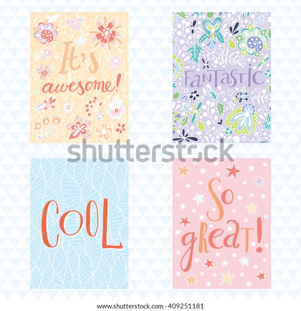 Set Cute Doodle Cards Scrapbooking Flowers Stock Vector (Royalty Free ...