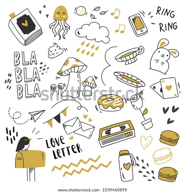 Set Cute Doodle Isolated On White Stock Vector (Royalty Free ...