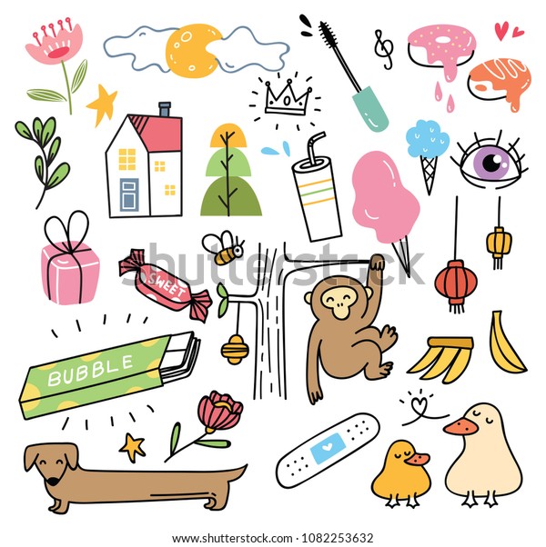 Set Cute Doodles On White Background Stock Vector (Royalty Free ...