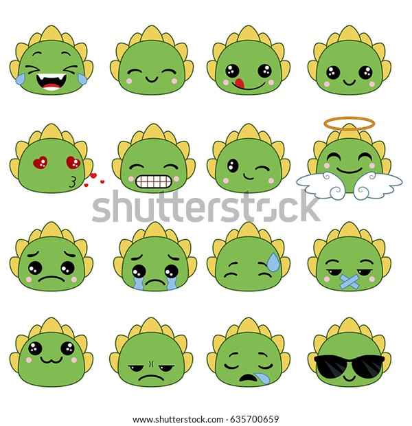 Set Cute Dragon Emoticons Smile Icon Stock Vector (Royalty Free ...