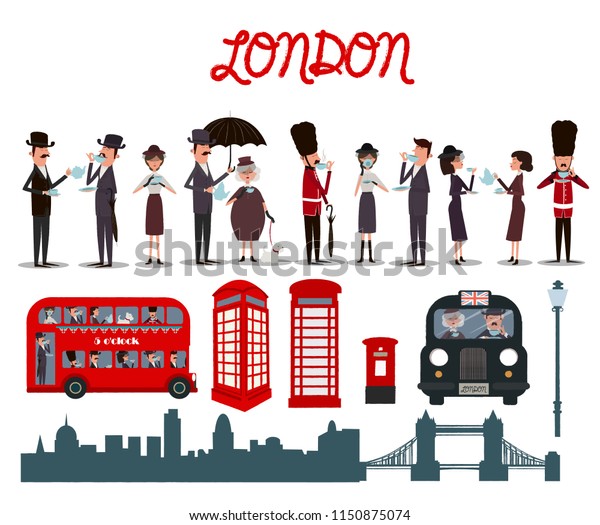 Set Cute Elements London Characters Editable: vetor stock (livre de ...