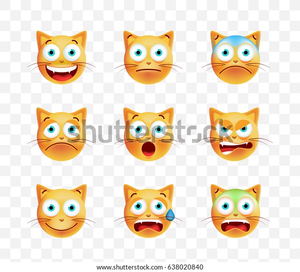 Set Cute Emoticon Cat On Transparent: เวกเตอร์สต็อก (ปลอดค่าลิขสิทธิ์ ...