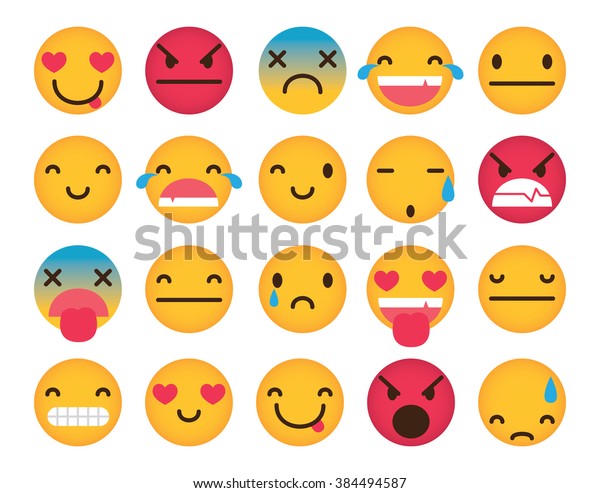 Set Cute Emoticons Isolated On White Stock Vector (Royalty Free) 384494587
