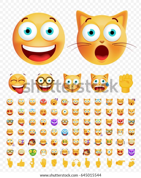 Set Cute Emoticons On Transparent Background Stock Vector (Royalty Free ...