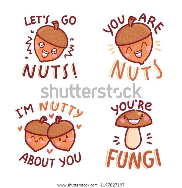 Set Cute Fall Autumn Puns Play Stock Vector (Royalty Free) 1197827197 ...