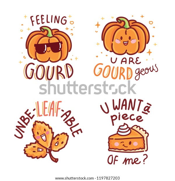 Set Cute Fall Autumn Puns Play Stock Vector (Royalty Free) 1197827203
