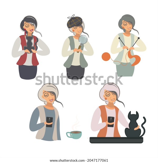 Set Cute Female Characters Old Age Stock Vector (Royalty Free ...