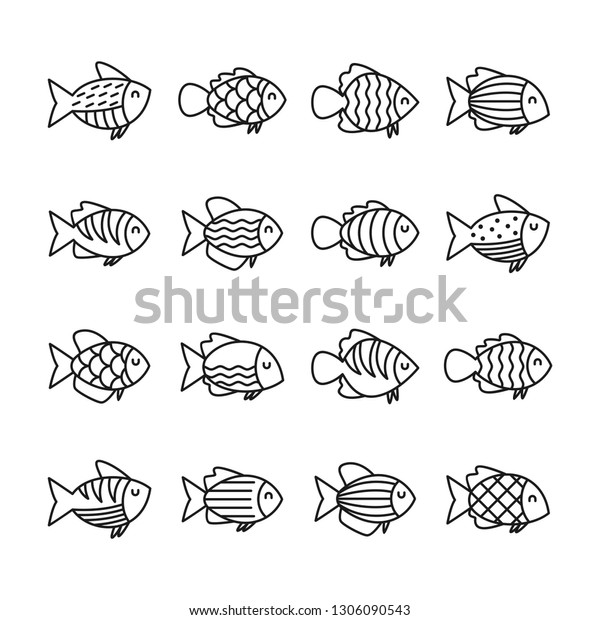 Set Cute Fish Icons Stock Vector (Royalty Free) 1306090543 | Shutterstock