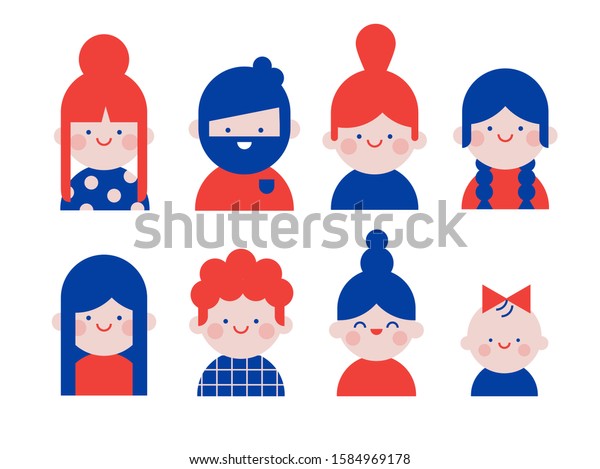 Set of cute flat avatars icons. Positive and happy male and female ...