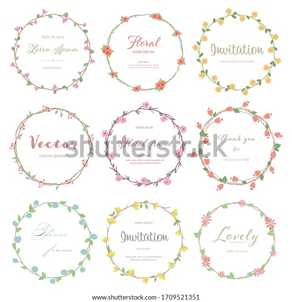 Set Cute Flower Circle Frame Floral: vetor stock (livre de direitos ...
