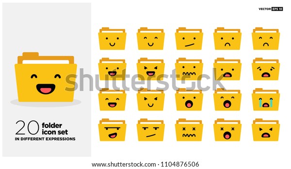 Set Cute Folder Icon Emoji Line Stock Vector (Royalty Free) 1104876506